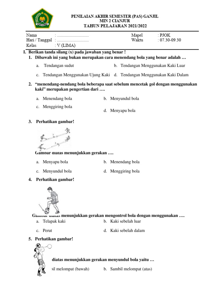 SOAL PAS PJOK KLS 5 Emester 1 | PDF