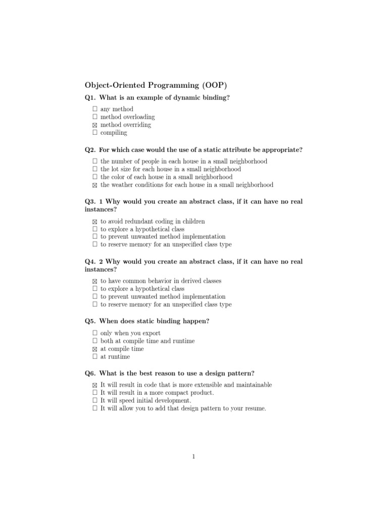 Object Oriented Programming Quiz | Download Free PDF | Class (Computer Programming) | Method ...
