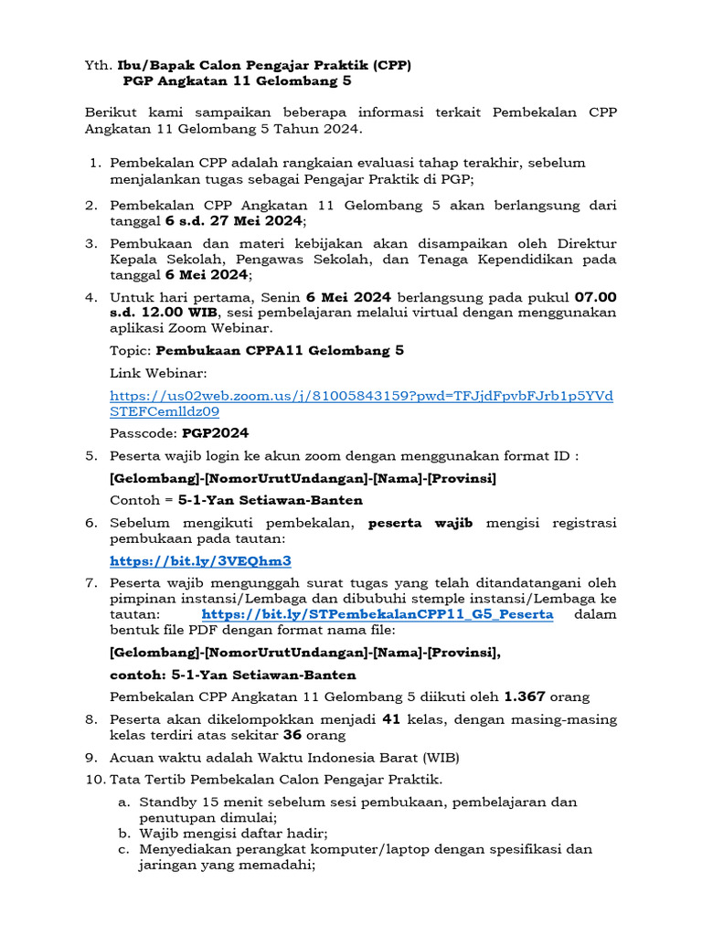 Informasi Pembekalan CPP - A11 - Gelombang 5 | PDF