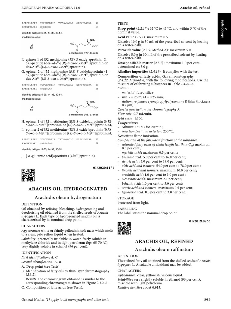 Arachis oil, refined | PDF | Solubility | Chromatography