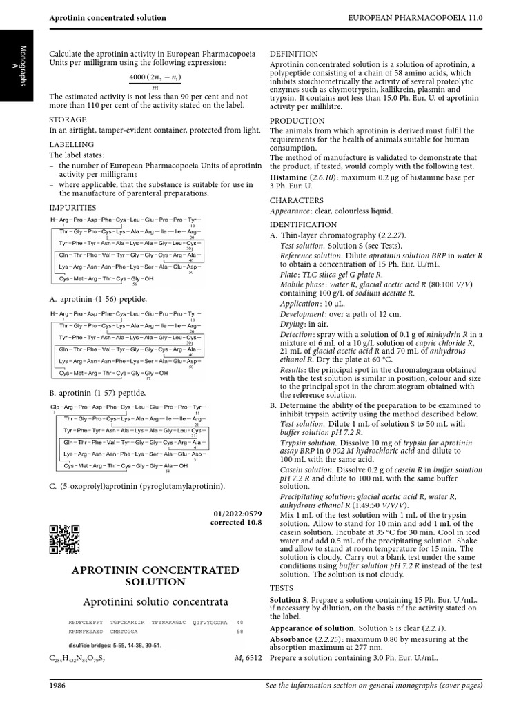 Aprotinin Concentrated Solution | PDF | Chromatography | Ph