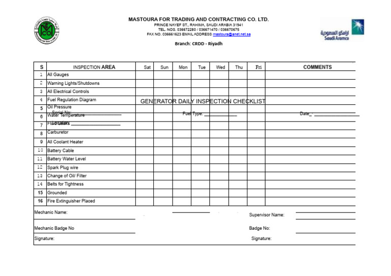 generator checklist | PDF