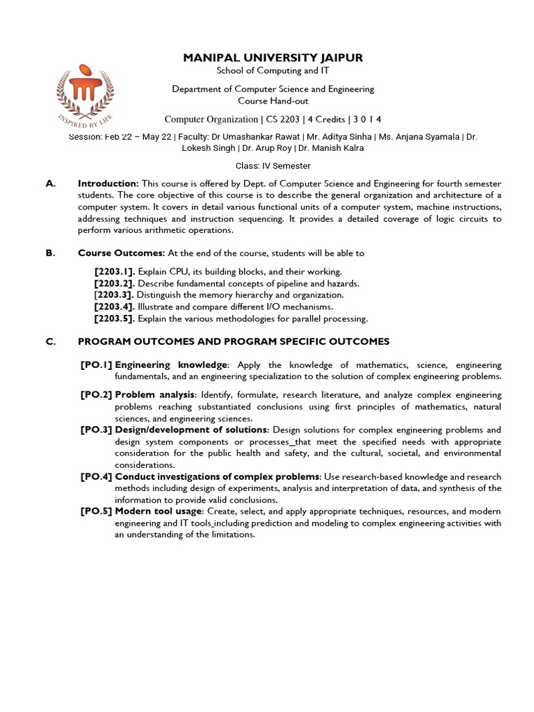 Computer Organization Course Guide | PDF | Engineering | Central Processing Unit