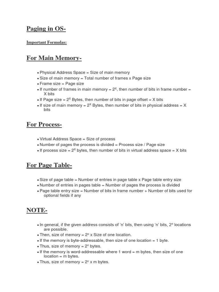 Paging in OS Formulas | PDF
