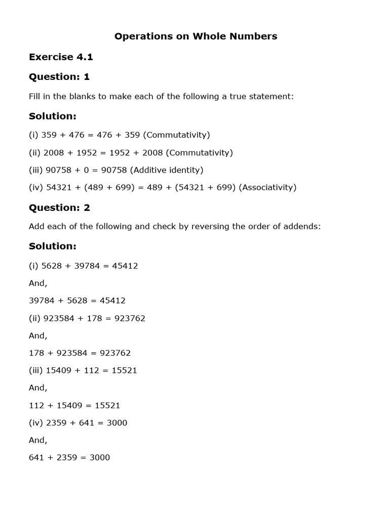 Whole Numbers and Operations Guide | PDF | Division (Mathematics) | Numbers