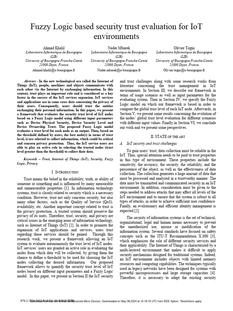 Fuzzy_Logic_Based_Security_Trust_Evaluation_for_IoT_Environments | PDF | Internet Of Things ...