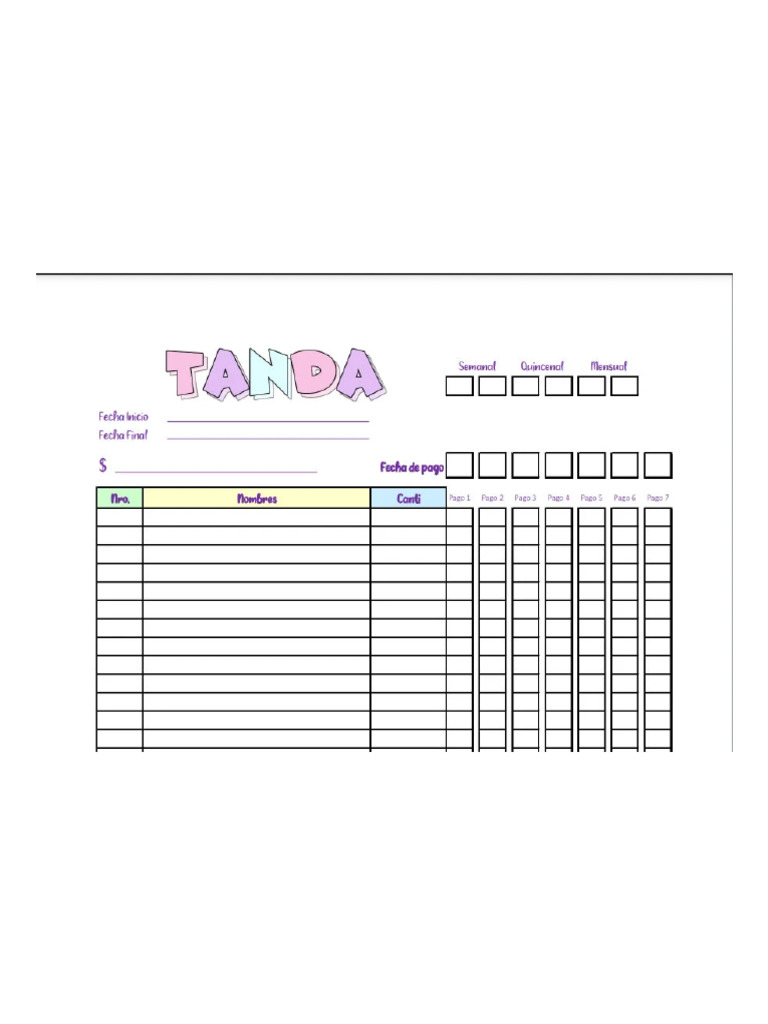 Formato para Tandas PDF | PDF