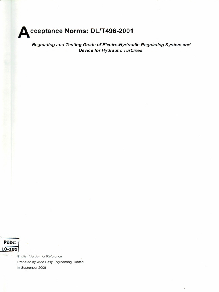 10-101 Acceptance Norms DLT 496 - 2001 For Hyd | PDF | Power Supply | Pump