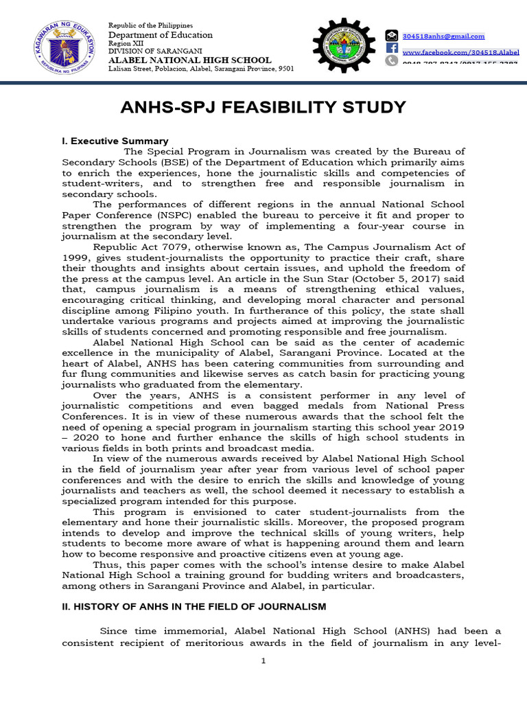 ANHS Special Program in Journalism Feasibility | PDF | Curriculum | Journalism