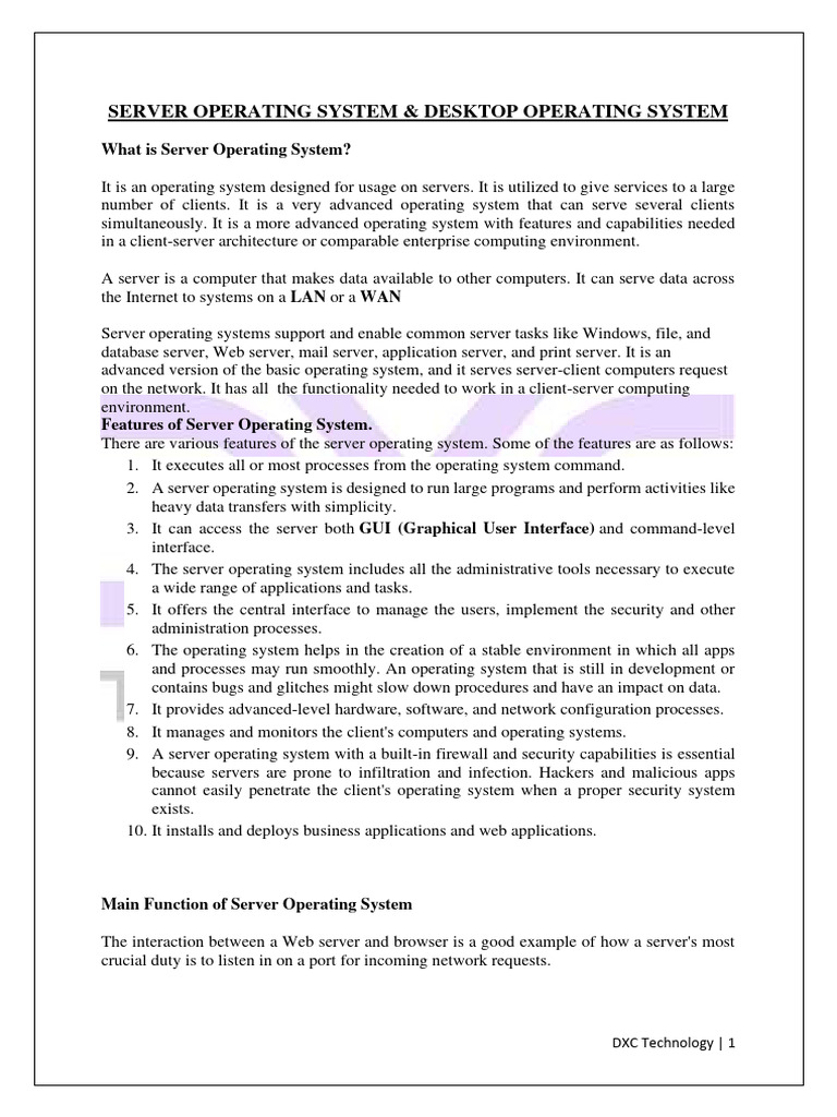 Server OS - Desktop OS Overview1 | PDF | 64 Bit Computing | Operating ...