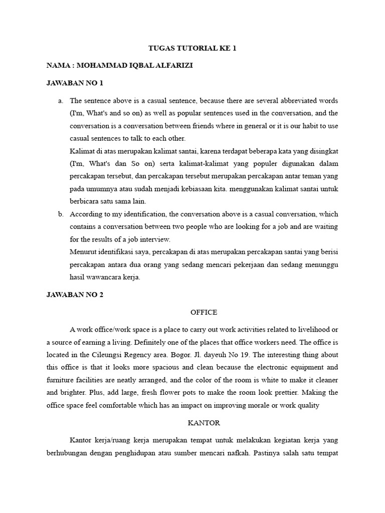 Mohammad Iqbal Alfarizi Tugas Tutorial Ke 1 | PDF