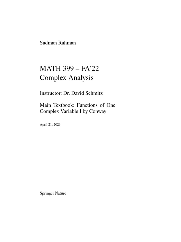Conway "Functions of One Complex Variable" Solutions | PDF | Power Series | Analytic Function