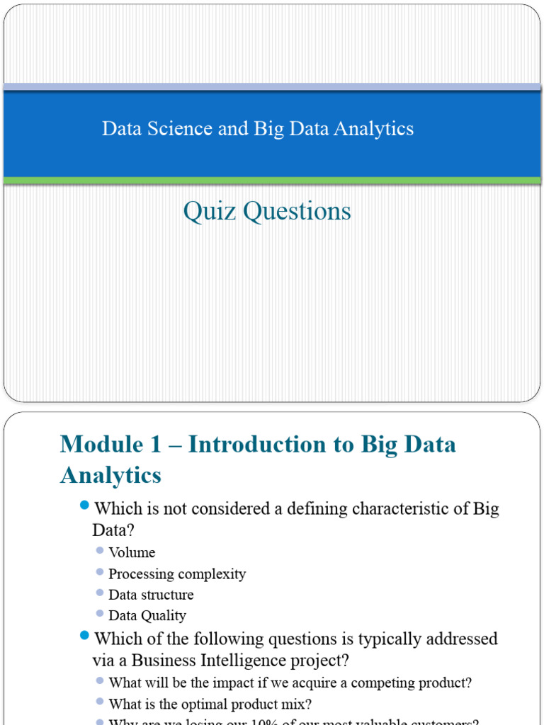 Quiz - Data Science and Big Data Analytics (1) (Autosaved) | PDF | Logistic Regression | Map Reduce