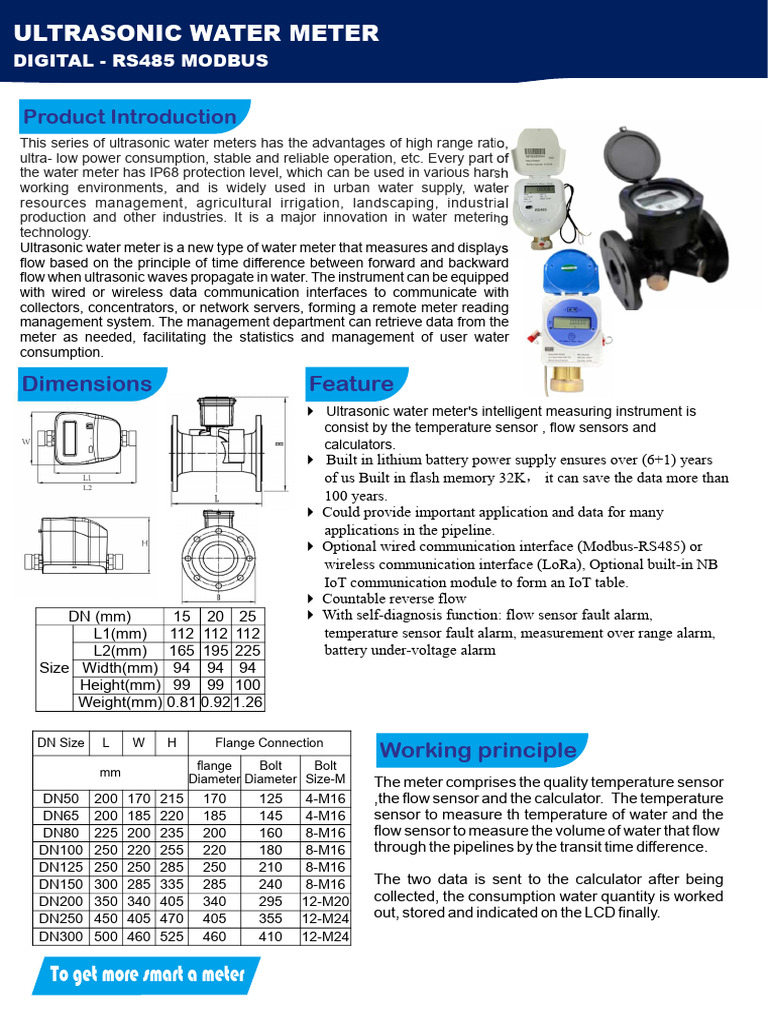 Ultrasonic Water Meter with RS485 Modbus | PDF | Flow Measurement ...