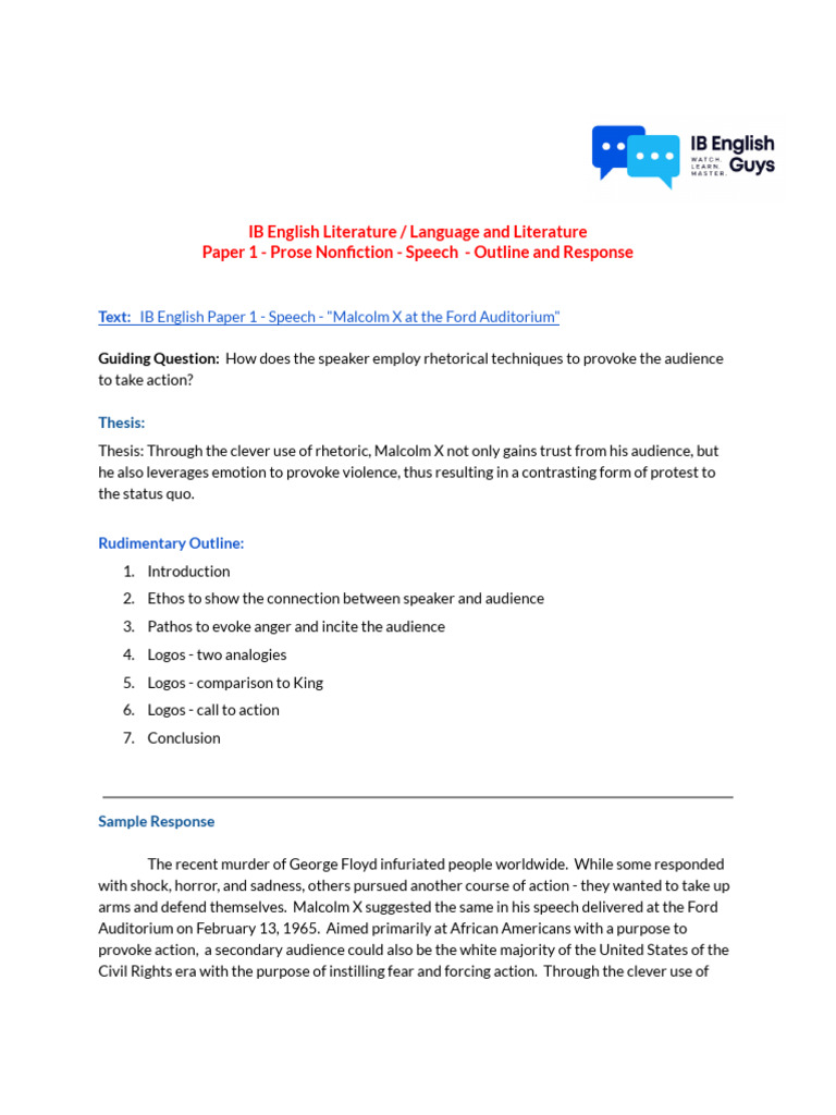 Speech - Malcolm X Sample Response and Outline | PDF | Malcolm X | Rhetoric