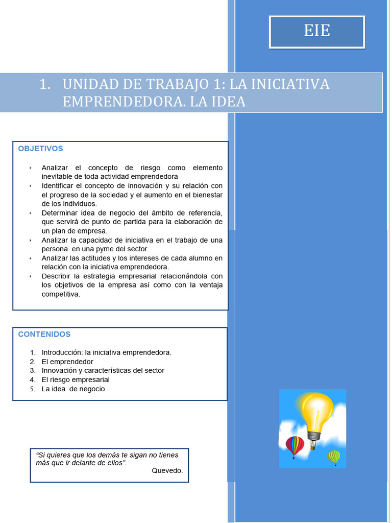 Ut 1 La Iniciativa Emprendedora. La Idea ALUMNO | PDF | Iniciativa empresarial | Innovación