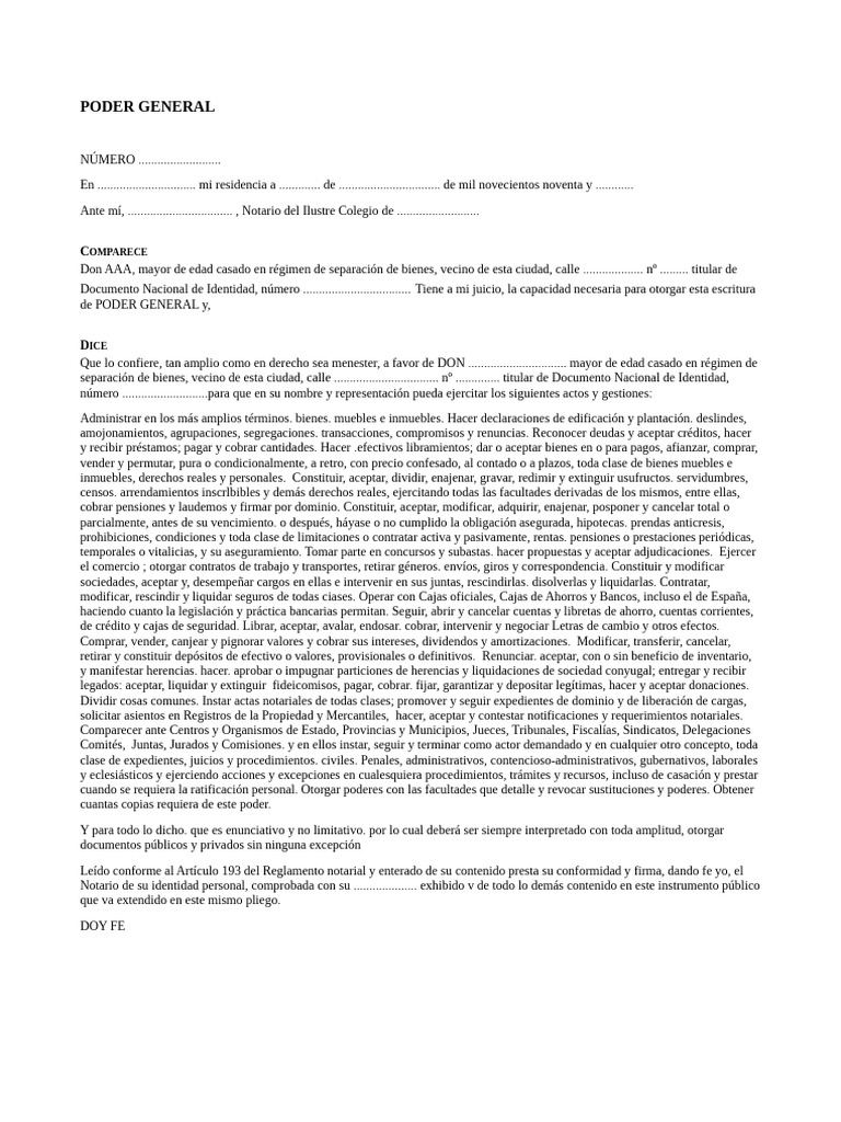 Poder General Notarial: Facultades Amplias | PDF