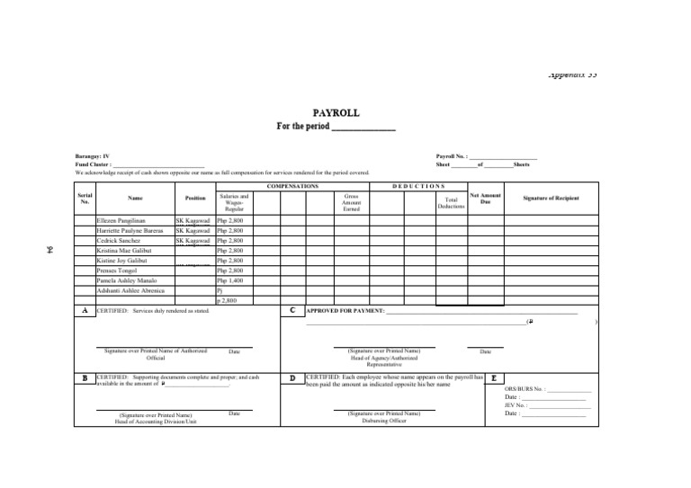 Appendix 33 Payroll | PDF | Payroll | Employment Compensation
