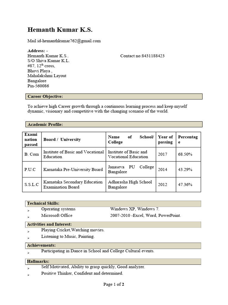 Hemanth Resume New | PDF