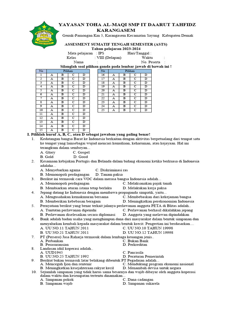 SOAL Asts Ips Kelas 8 2024 | PDF
