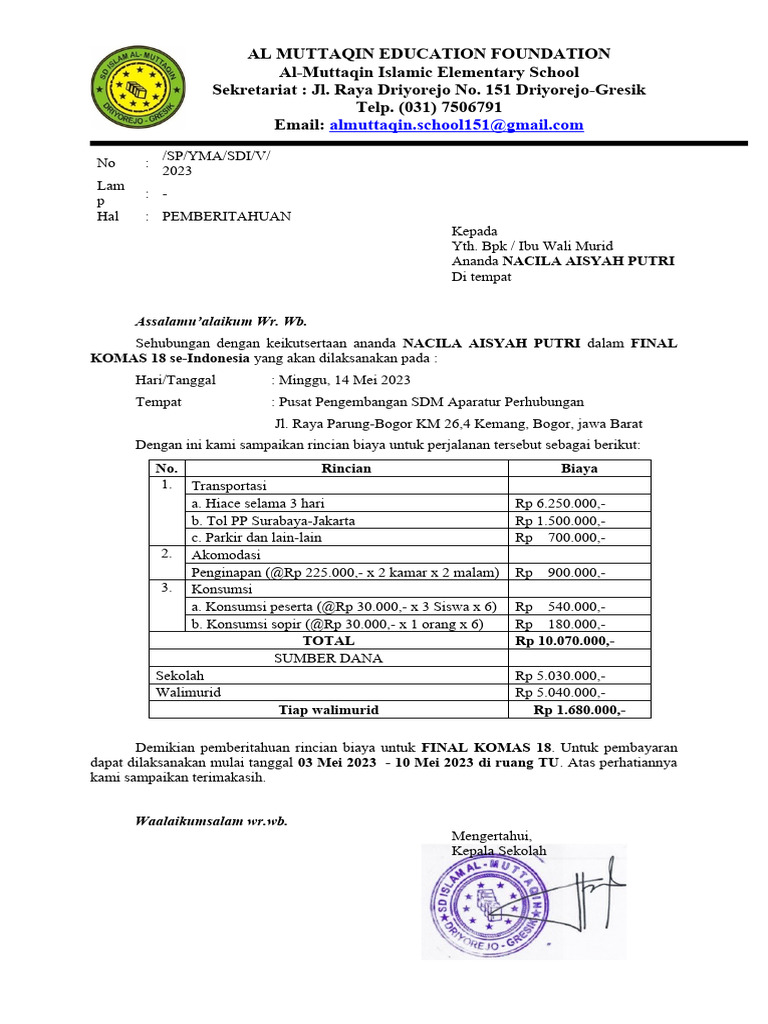 Surat Pemberitahuan FINAL KOMAS | PDF