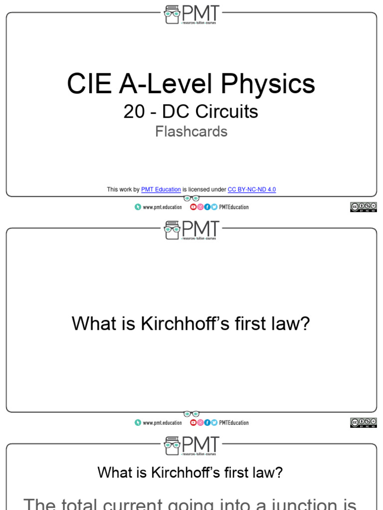 Flashcards - 20 DC Circuits - CIE Physics A-Level | PDF | Series And ...