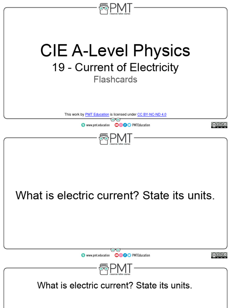 Flashcards - 19 Current of Electricity - CIE Physics A-Level | PDF ...