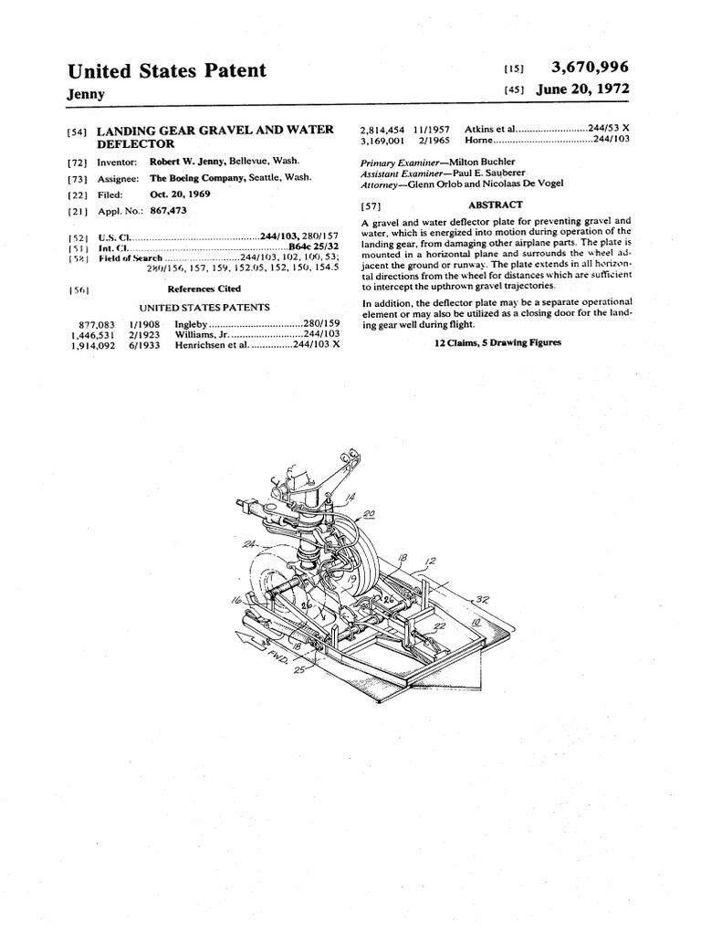 US3670996 Nose Gear Deflector | PDF | Landing Gear | Wheel