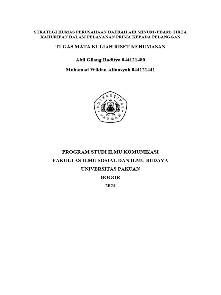 Strategi Humas Perusahaan Daerah Air Minum Pdam Tirta Kahuripan | PDF