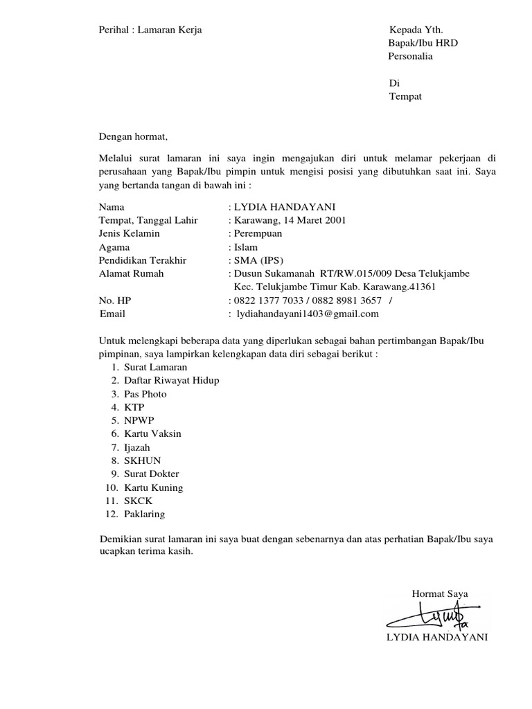 Cv. Lydia Handayani | PDF