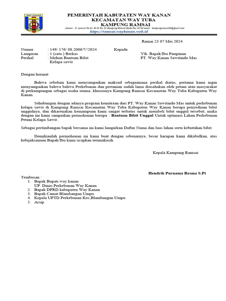 Permohonan Bibit Sawit Ramsai | PDF