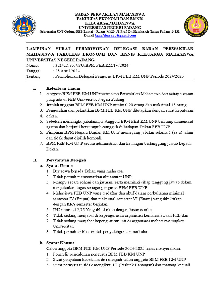 Delegasi BPM FEB UNP 2024/2025 | PDF | Bisnis