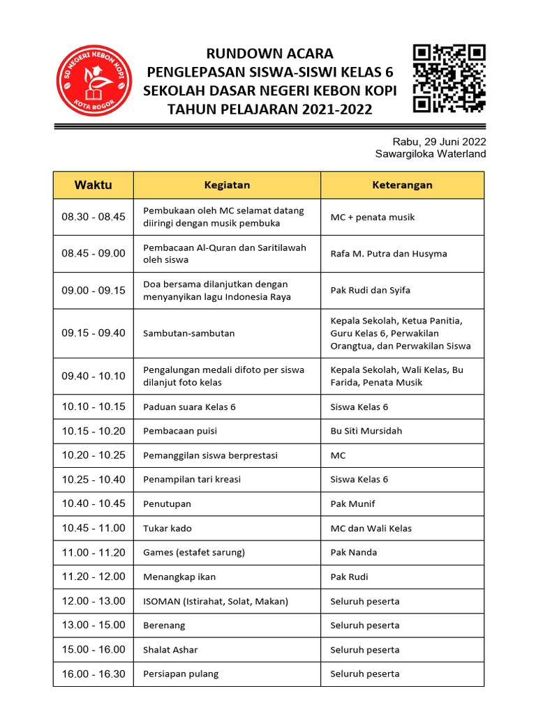 RUNDOWN ACARA Perpisahan-1 | PDF