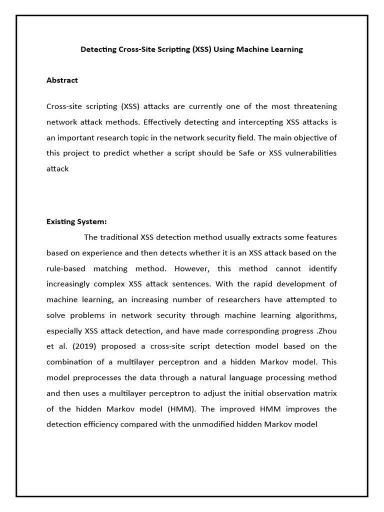 Detecting Cross Site Scripting Xss Using Machine Learning Pdf Machine Learning