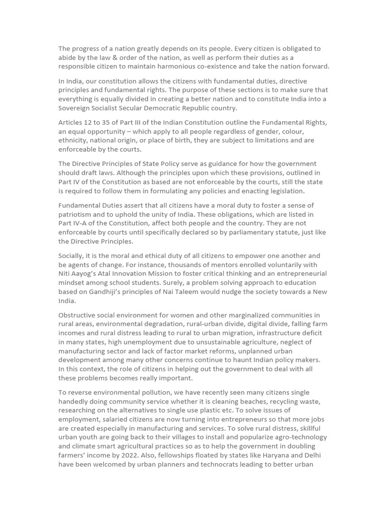 Role of Citizens in Nation Development | PDF | Political Science