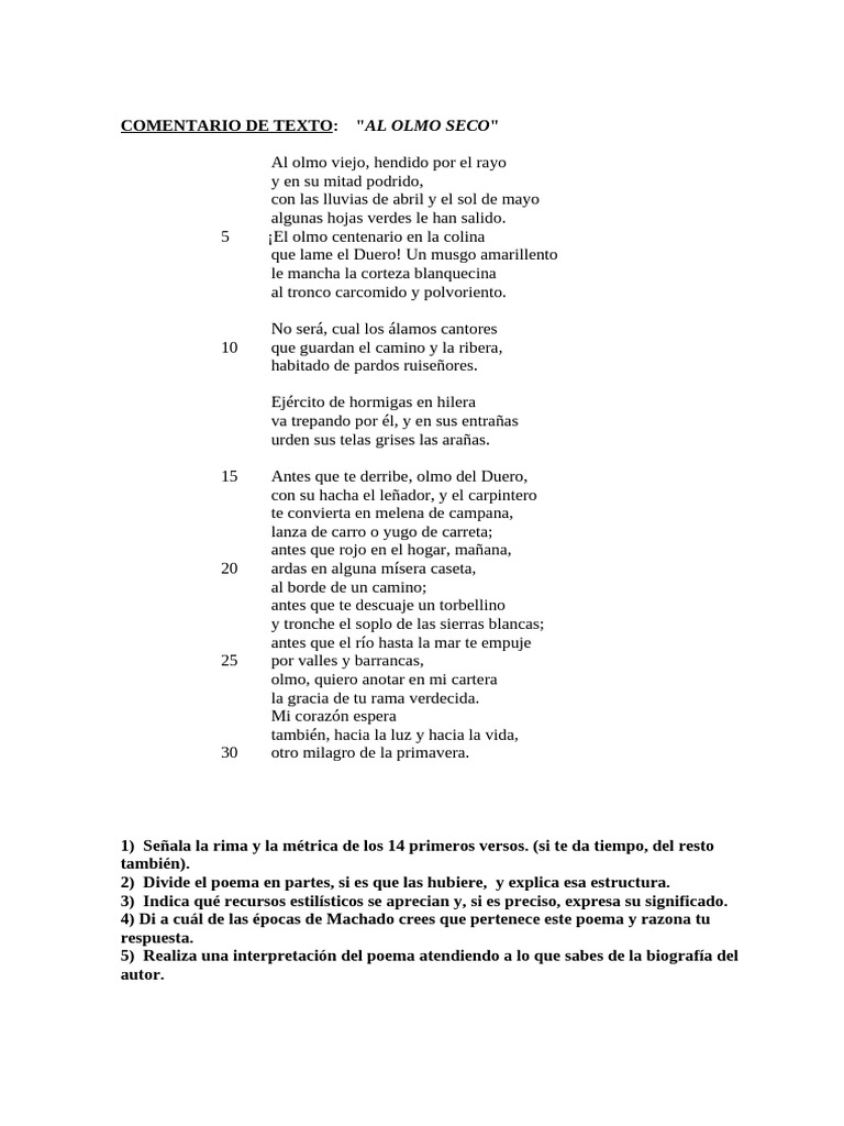 Análisis del poema "A un olmo seco" | PDF | Metro (poesía) | Fonética