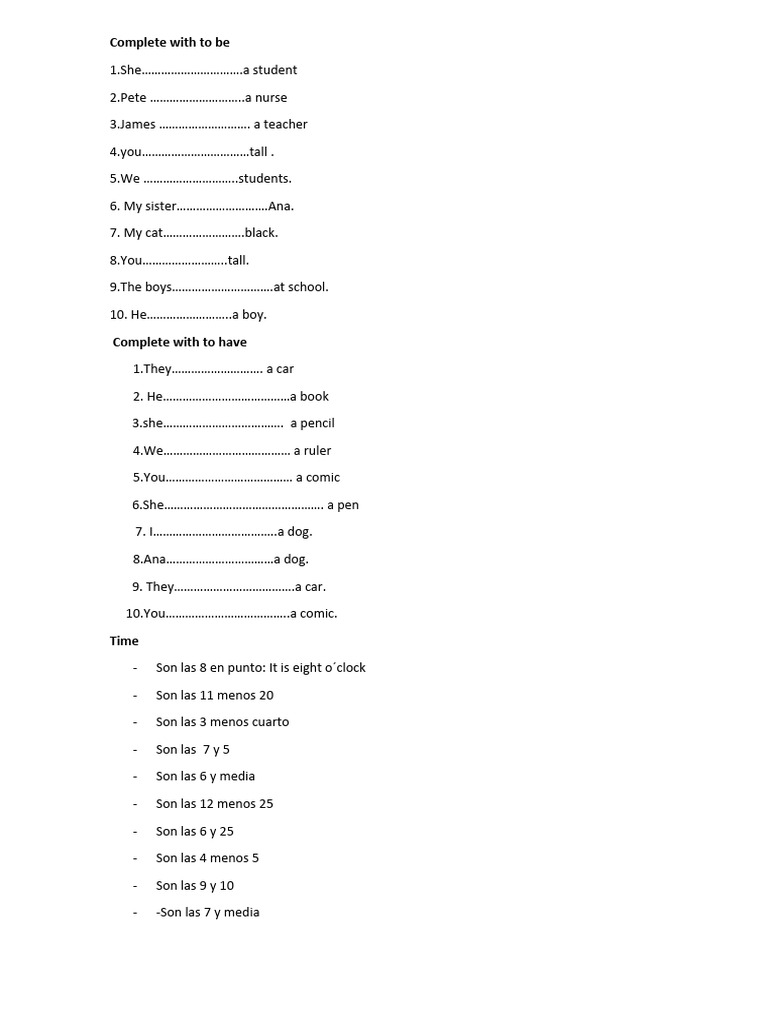English Grammar: To Be & To Have Exercises | PDF