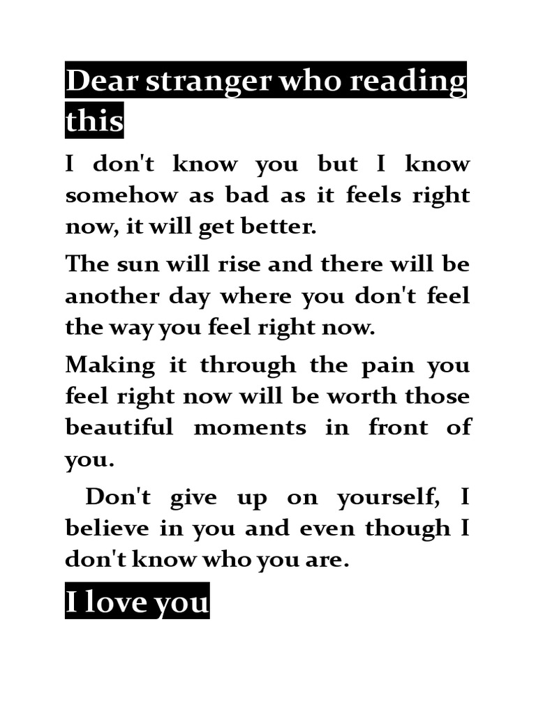 Dear Stranger Who Reading This | PDF