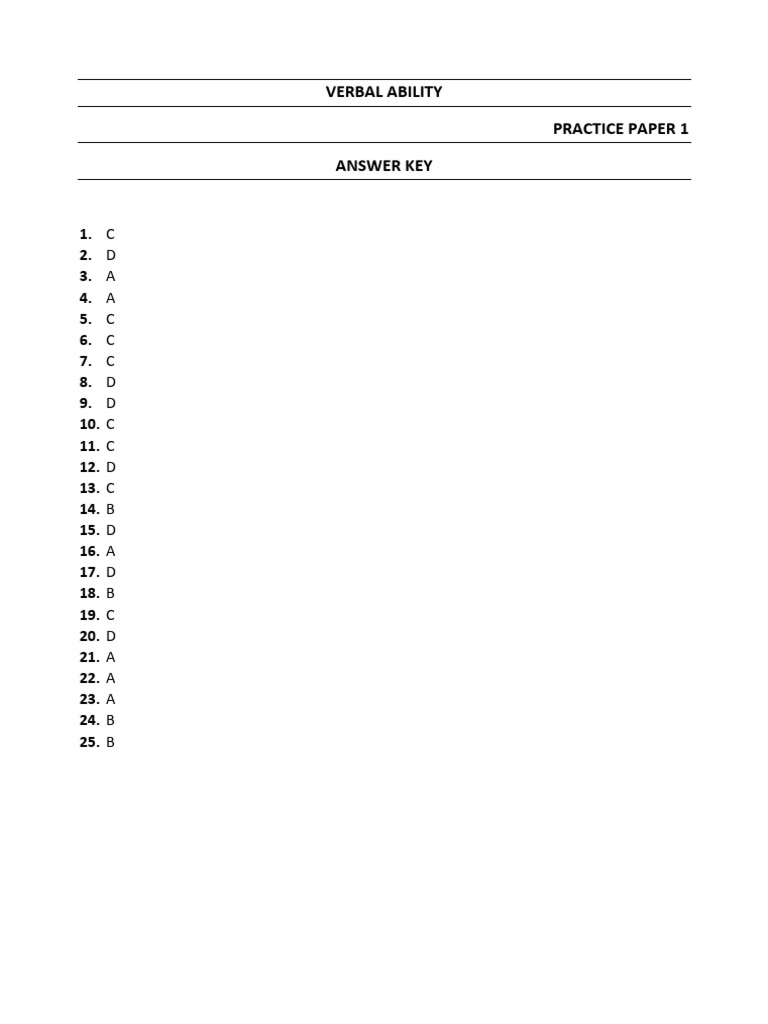 Verbal Ability Practice Answers | PDF