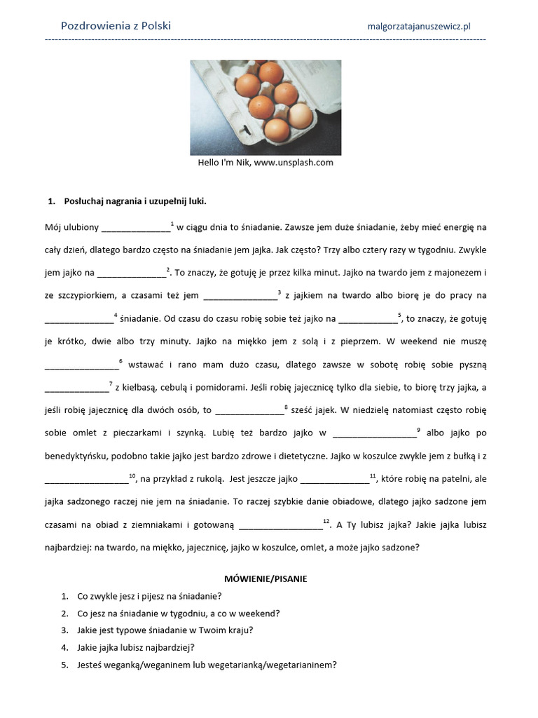 Jajka Po Polsku ĆWICZENIA | PDF