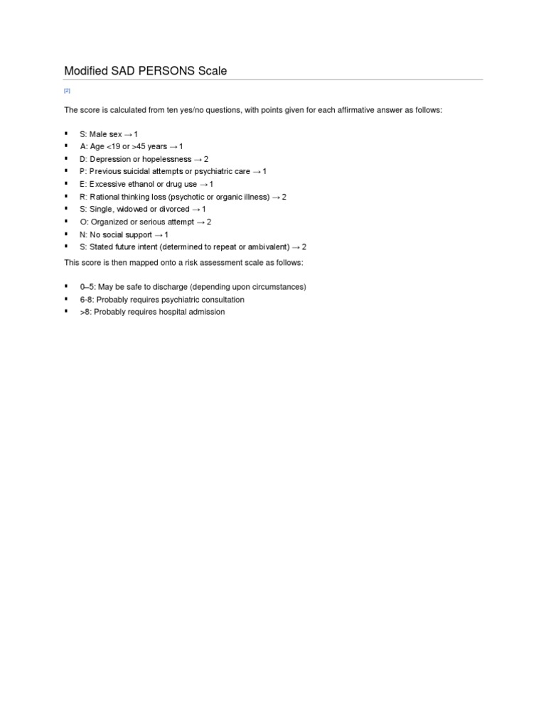 Modified Sad Persons Scale | PDF