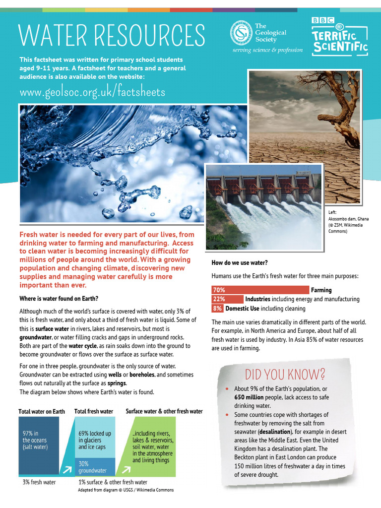 Water Resources Factsheet For Kids January 2017 v2 | PDF | Groundwater ...
