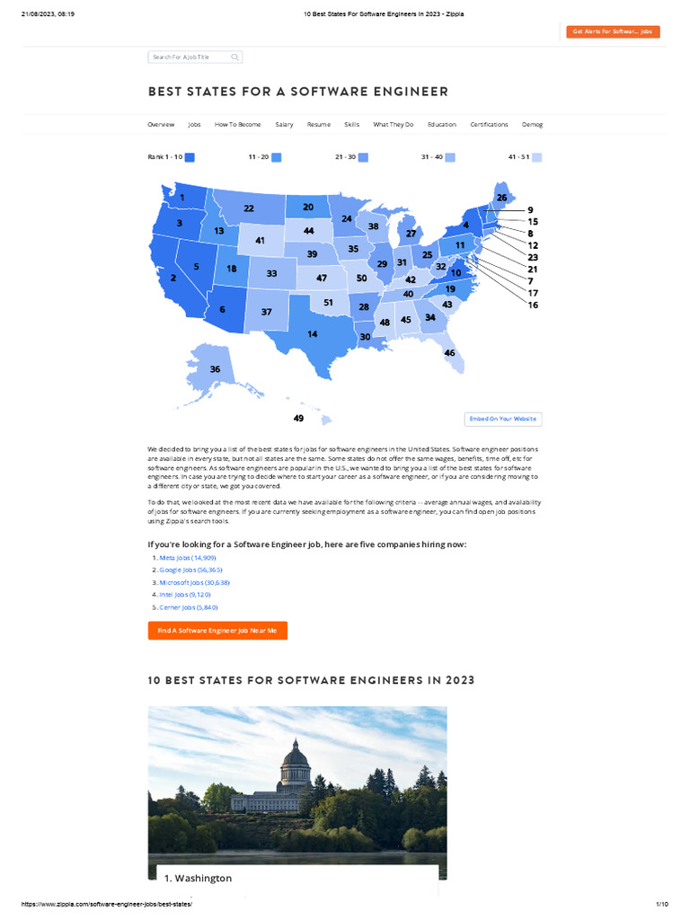 10 Best States For Software Engineers in 2023 - Zippia | PDF | Software ...
