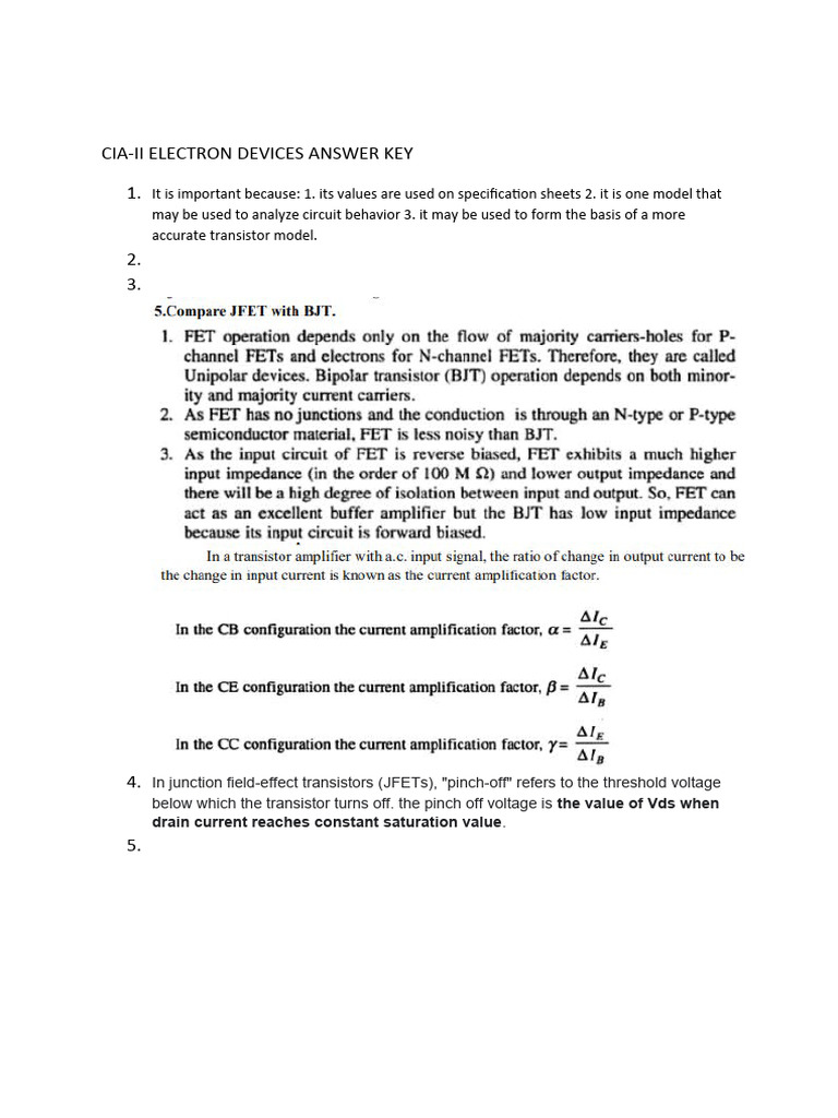Answerkey CIA 2 | PDF | Field Effect Transistor | Bipolar Junction Transistor