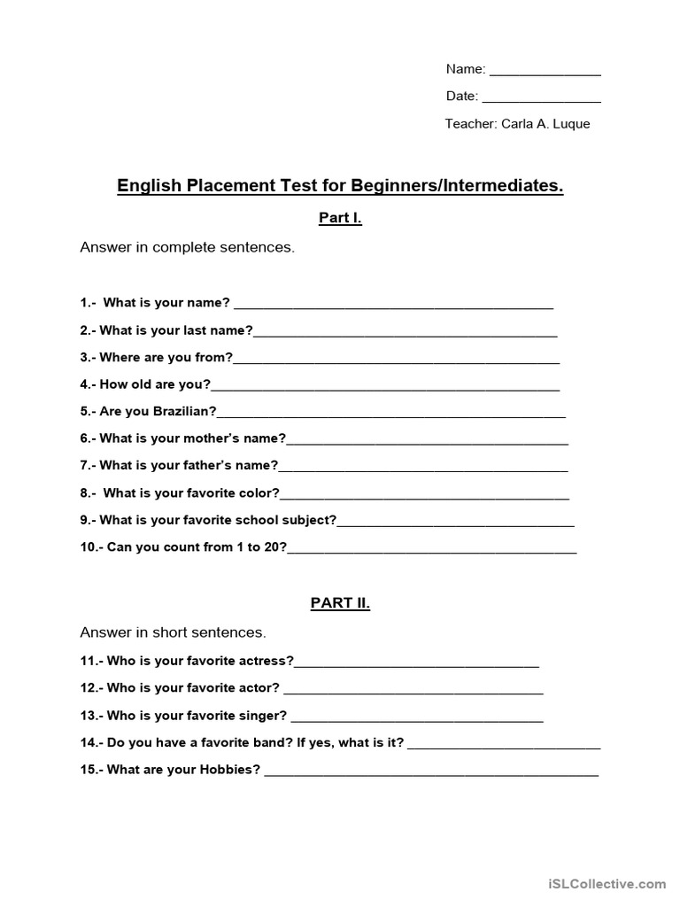 Placement Test For Basic 1 Level | PDF | Career & Growth