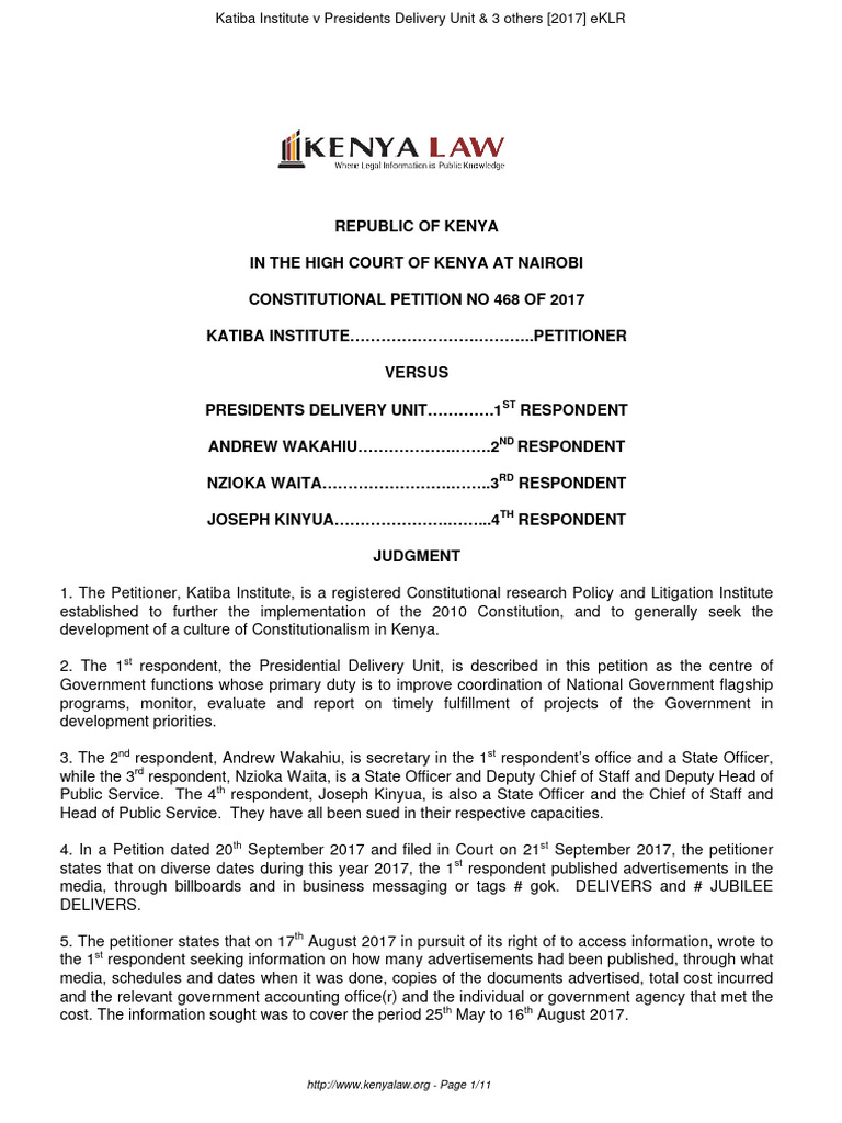 Katiba Institute vs. Presidential Unit Case | PDF | Freedom Of ...