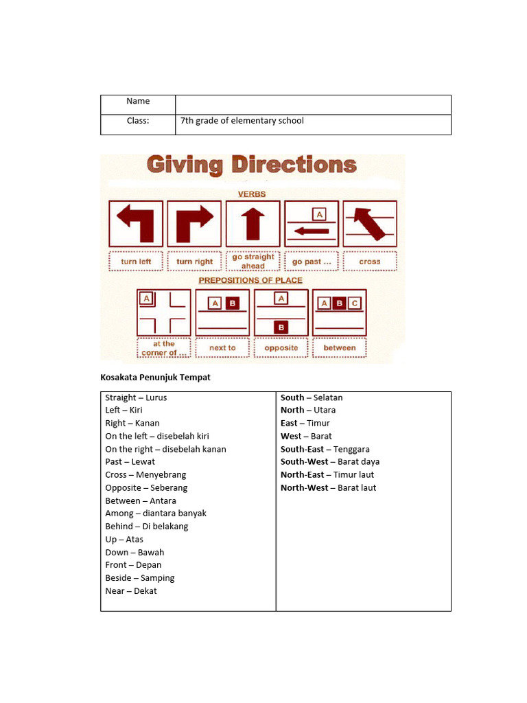Direction Vocabulary for 7th Grade | PDF | Transport | Streets And Roads