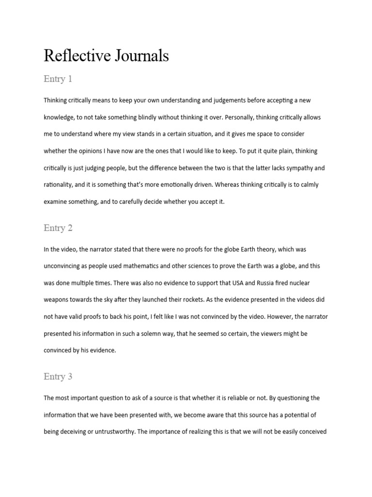 FP CT - Reflective Journal - Entry 4 | PDF | Critical Thinking | Thought