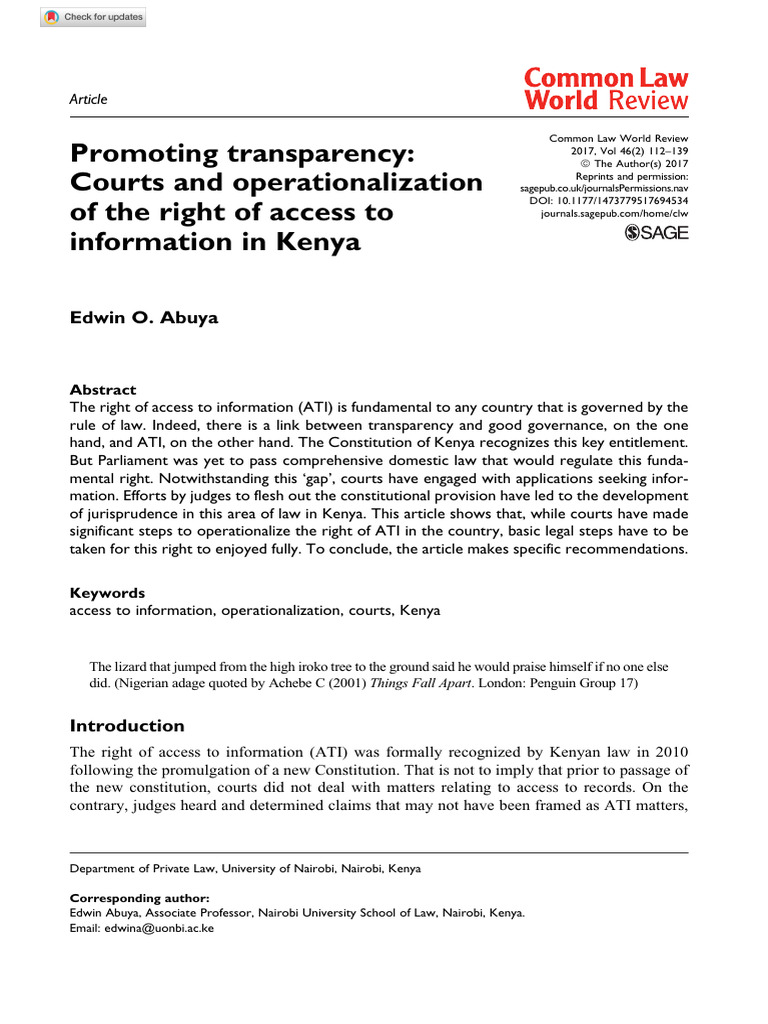 Edwin Abuya, Promoting Transparency Courts and Operationalization of ...