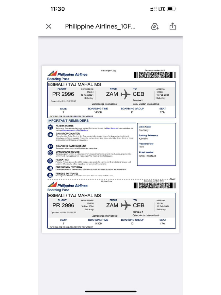 Tmce Pal Zamboanga To Cebu | PDF